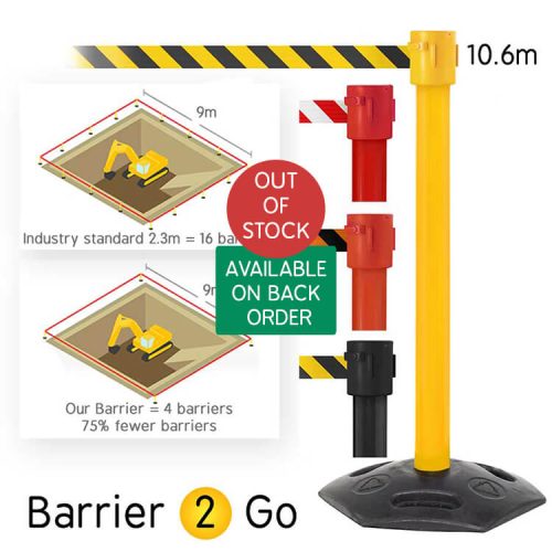 Extra Long Heavy Duty Retractable Belt Barrier Post 10.6M | Barrier 2 Go